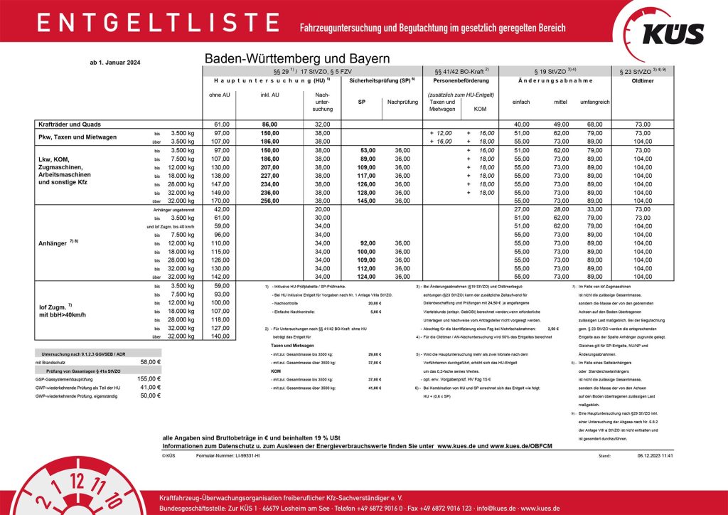Preisliste – KÜS Kfz-Prüfstelle Metzingen